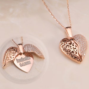 Personalized Angel Wings Necklace Engraved Name Heart Pendant Custom ...