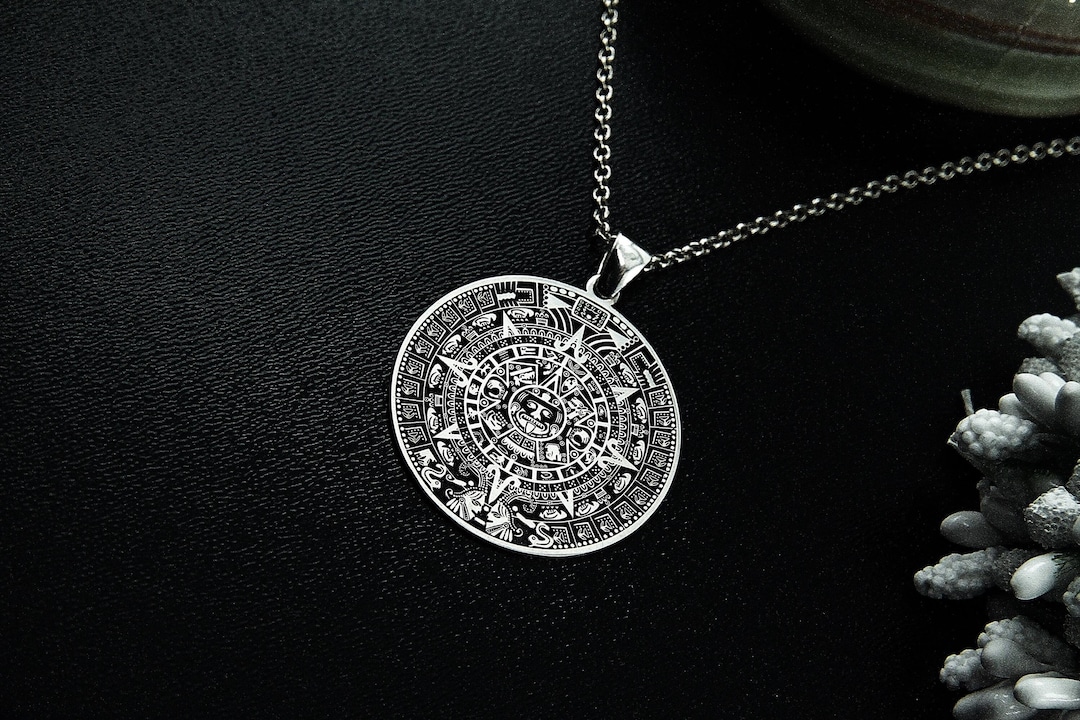 Aztec Calendar Necklace Silver Aztec Sign Necklace Personalized Gift ...
