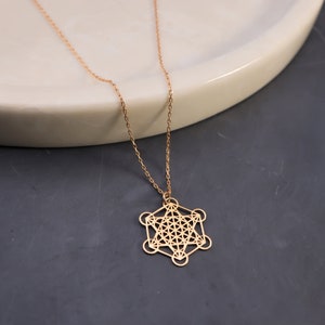 14K Solid Gold Metatron Necklace 8K Pure Gold Metatron Cube Pendant ...