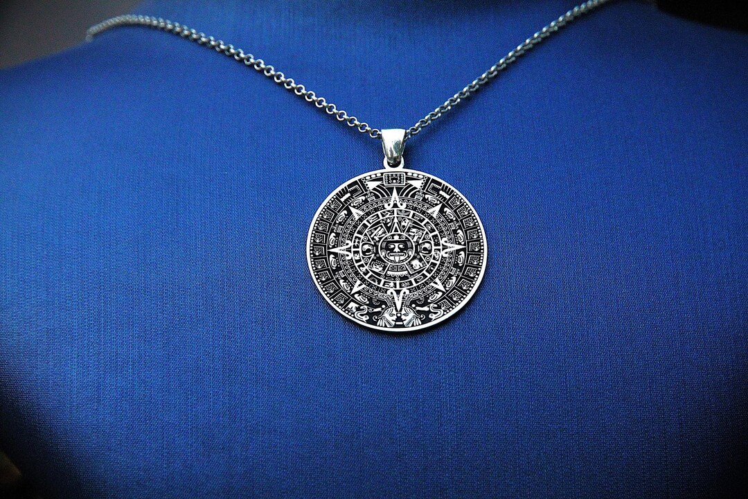 Aztec Calendar Necklace Silver Aztec Sign Necklace for Men Custom Aztec ...