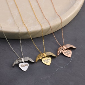 Personalized Angel Wings Necklace Engraved Name Heart Pendant Custom ...