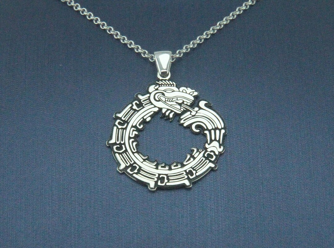 Aztec Quetzalcoatl Necklace 925 Sterling Silver Ouroboros Pendant Aztec ...