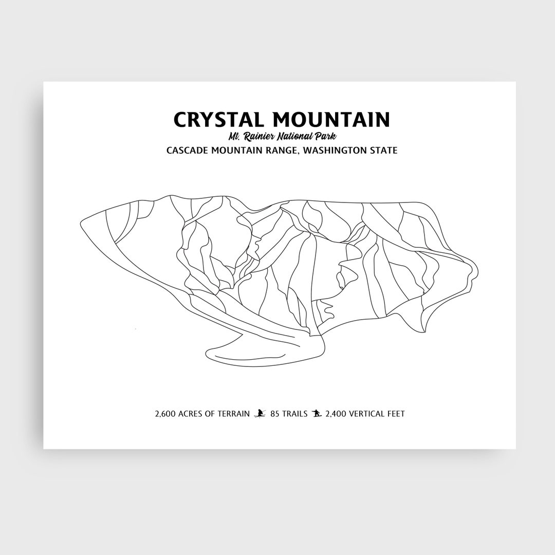 Crystal Mountain Ski Trail Map | Modern Minimalist Digital Print ...