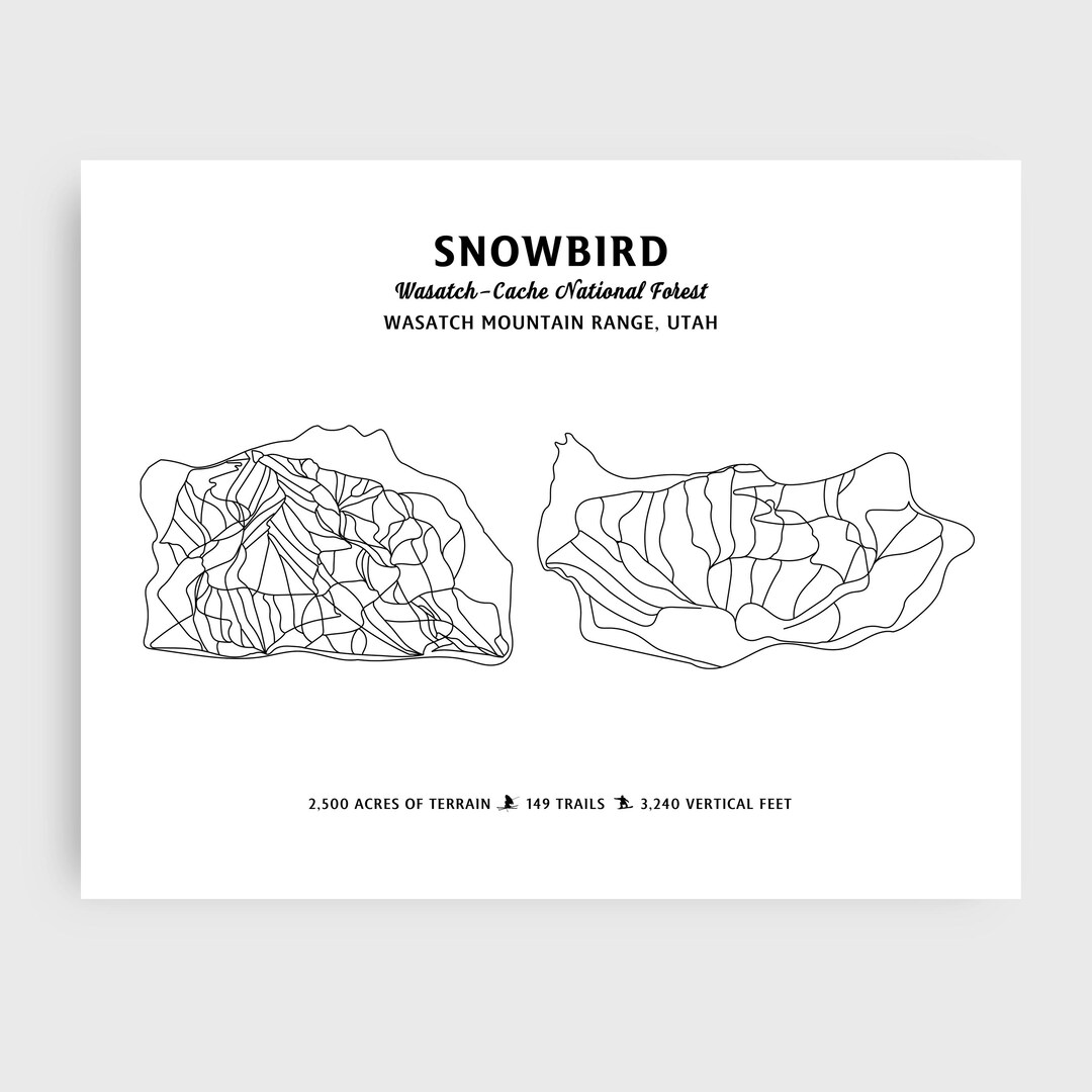 Snowbird Mountain Ski Trail Map | Modern Minimalist Digital Print ...