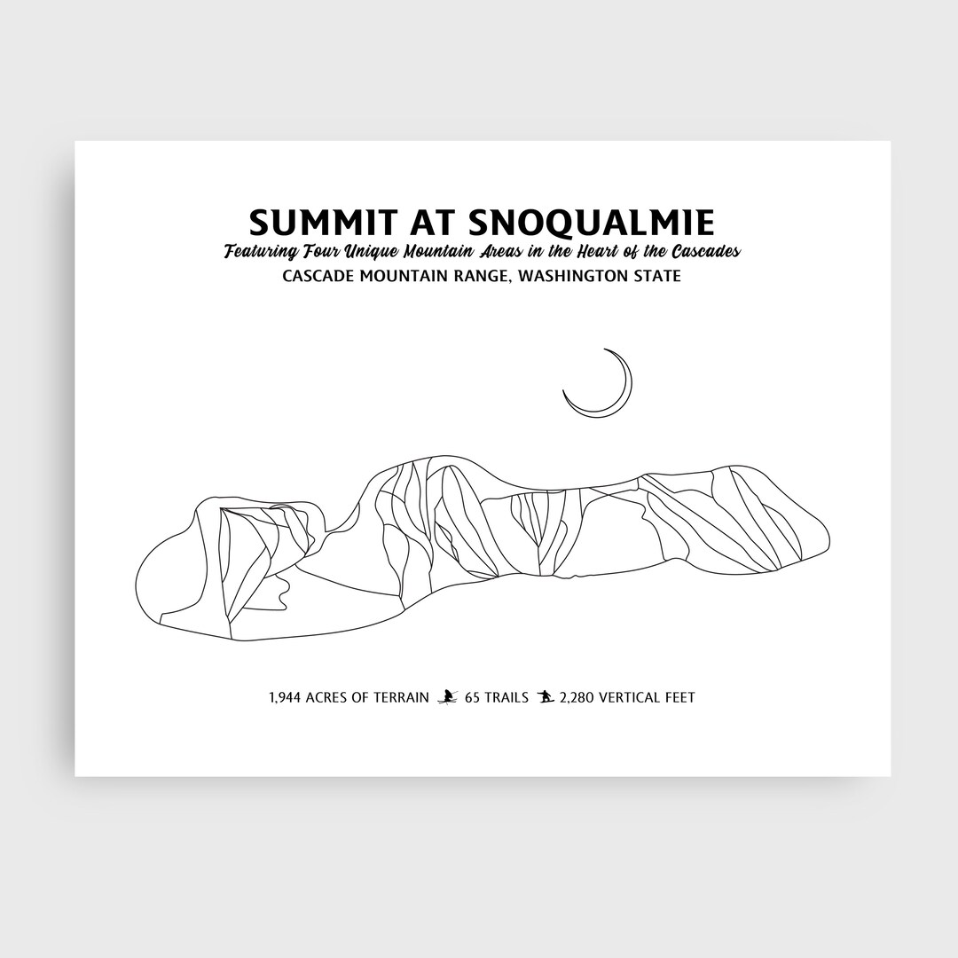 Summit at Snoqualmie Mountain Ski Trail Map | Modern Minimalist Digital ...