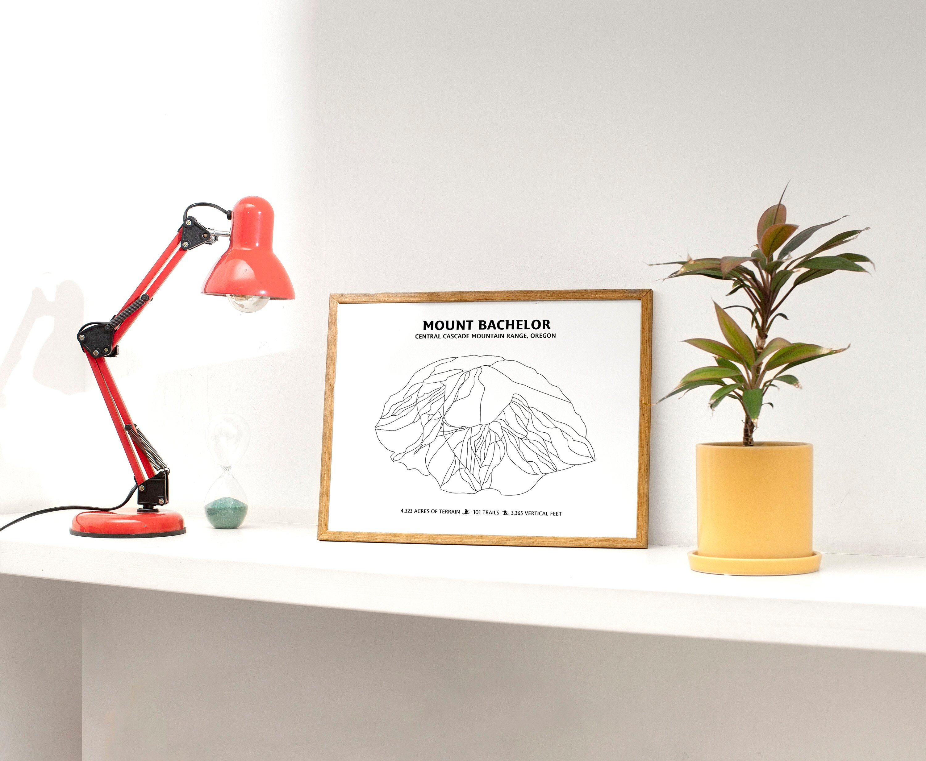 Mount Bachelor Mountain Ski Trail Map | Modern Minimalist Digital Print ...