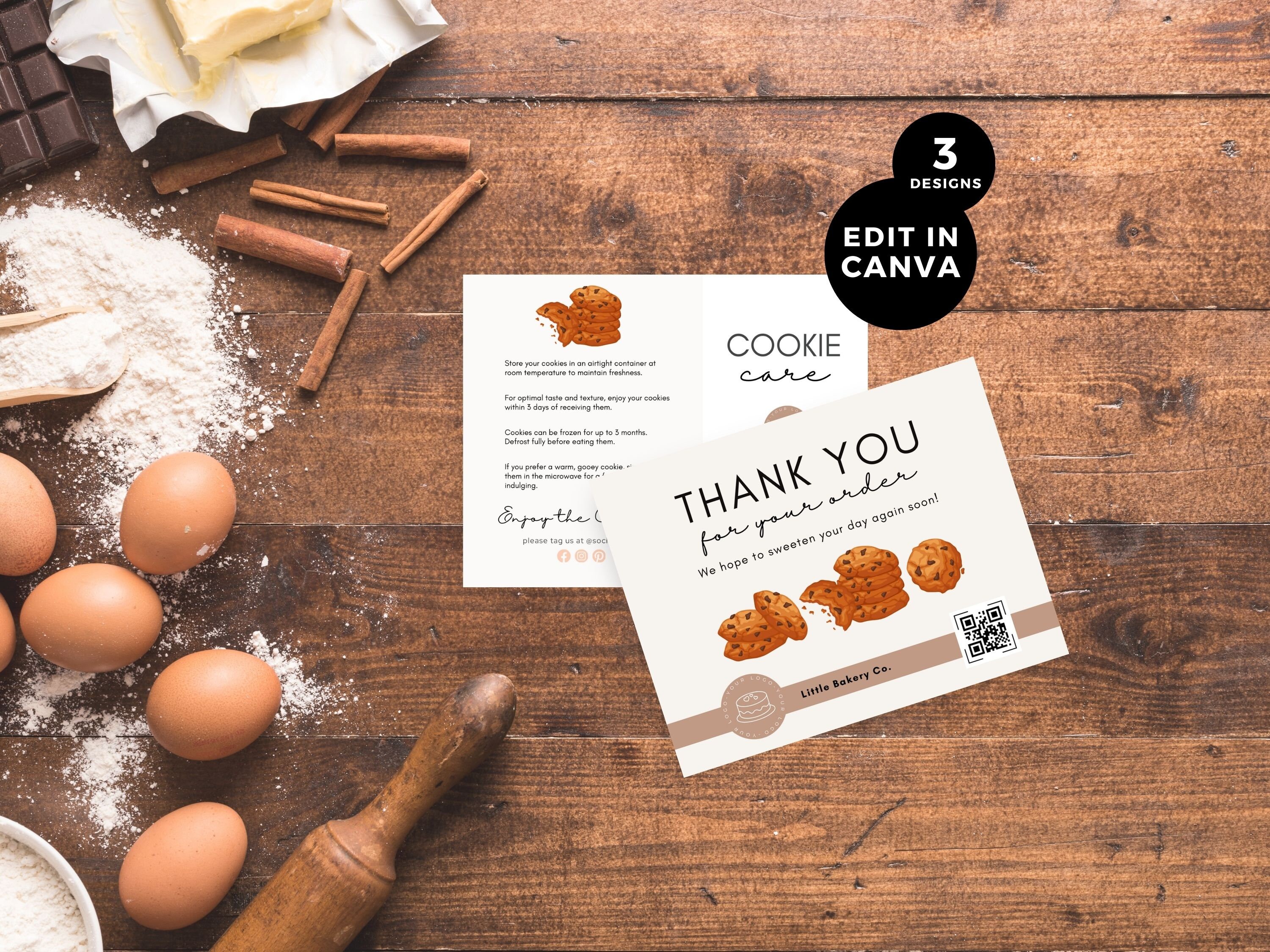 Thank You Tag Cookie Business, Customizable Cookie Care Card, Editable ...