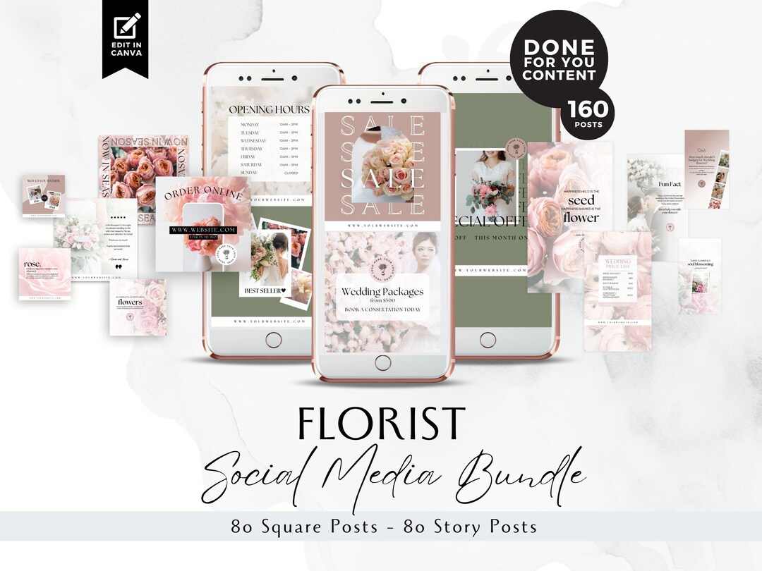 Florist Instagram Template Bundle, Flower Shop Insta Posts and Story ...