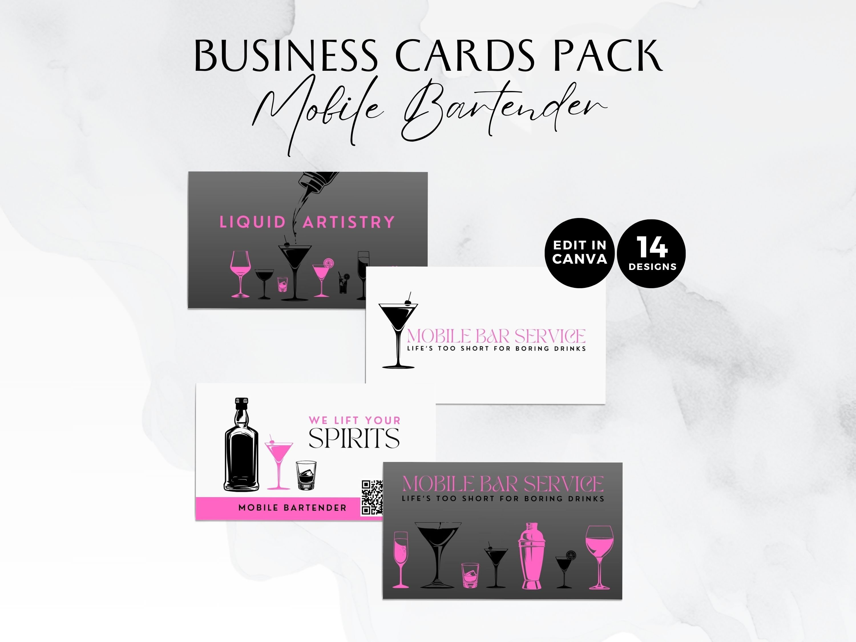 Mobile Bartending Business Cards, Contact Card, DIY QR Code ...