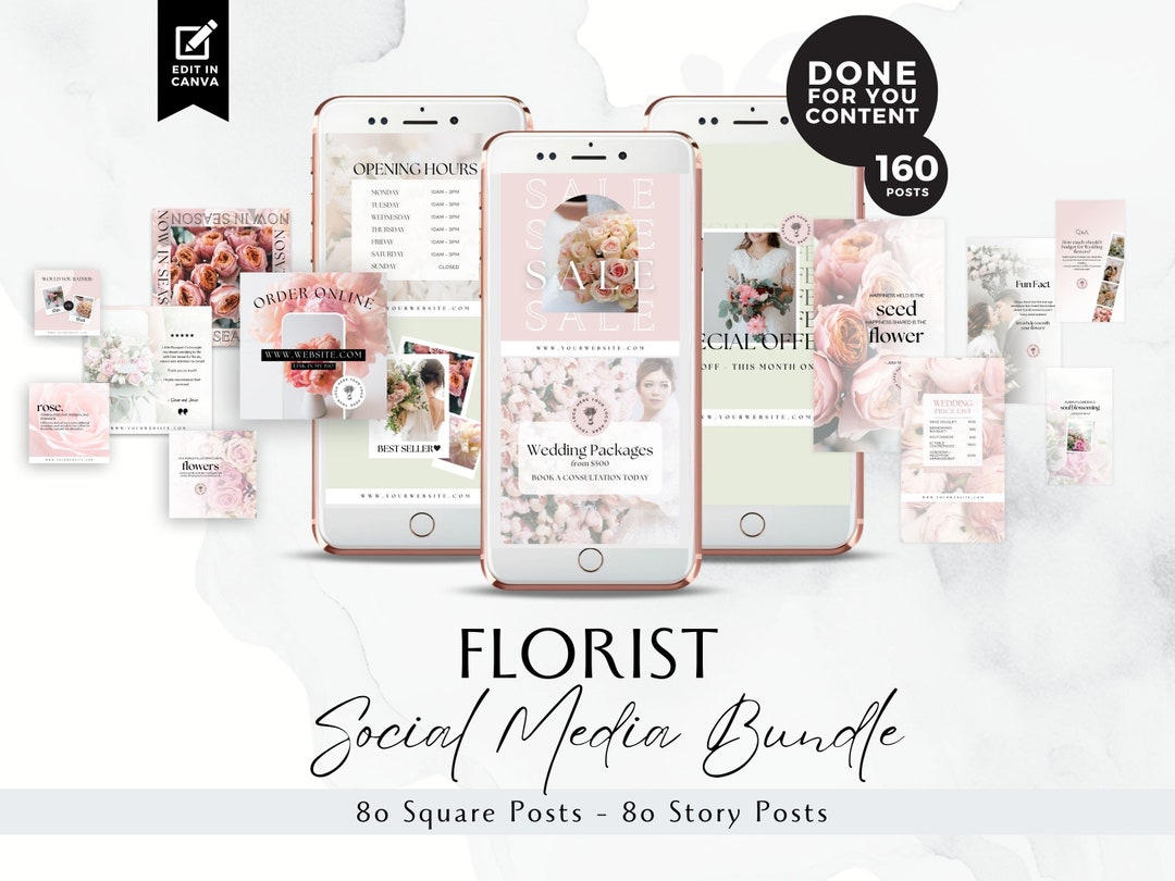 Florist Instagram Template Bundle, Flower Shop Insta Posts and Story ...
