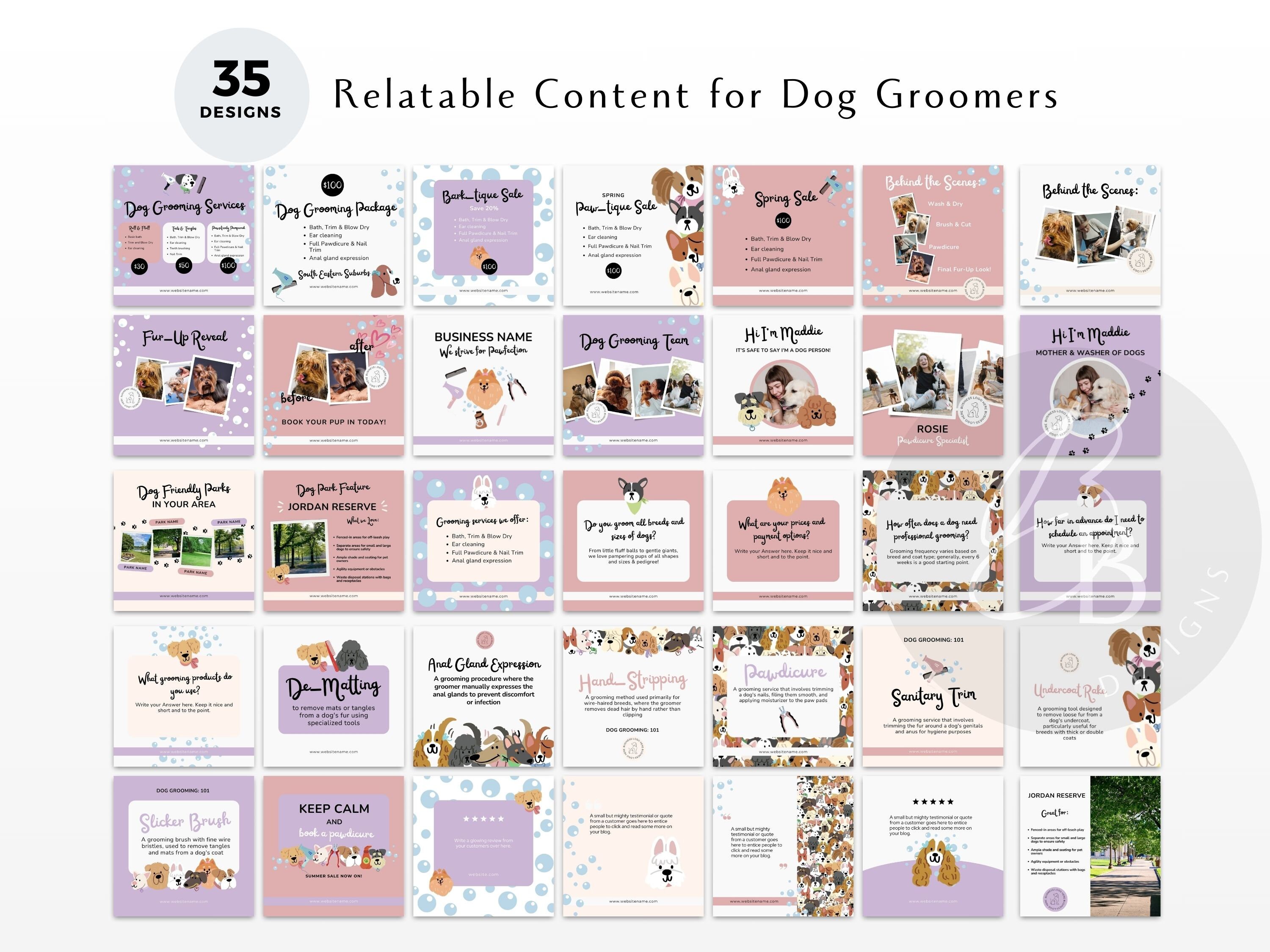 Dog Groomer Instagram Posts, Dog Social Media Templates, Editable in ...
