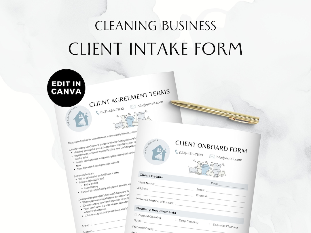 Client Intake Form for Cleaning Service, Editable Business Forms ...