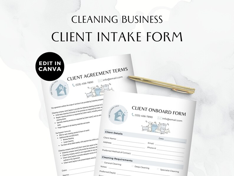 Client Intake Form for Cleaning Service, Editable Business Forms ...