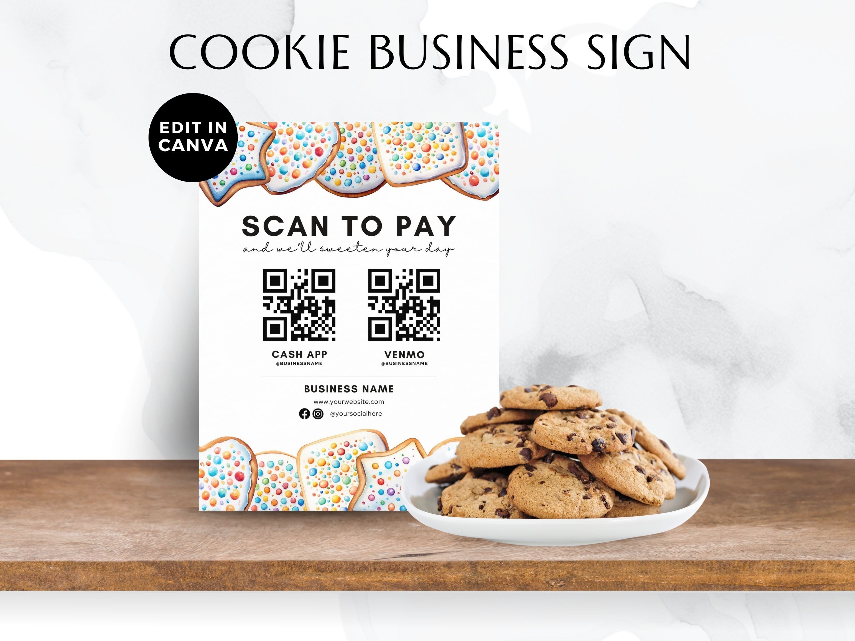 Scan to Pay Cookie Sign, Custom QR Code Payment Signs, Cookie Business ...