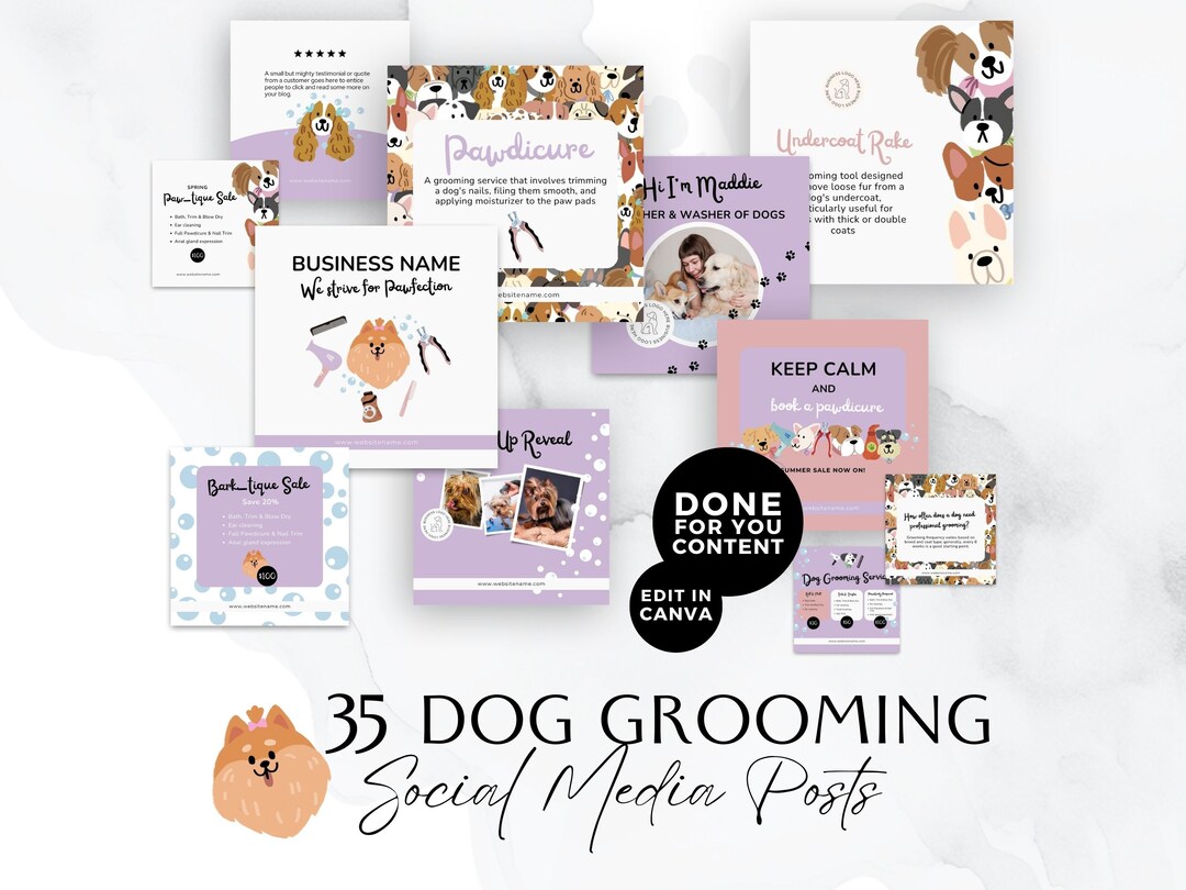 Dog Groomer Instagram Posts, Dog Social Media Templates, Editable in ...