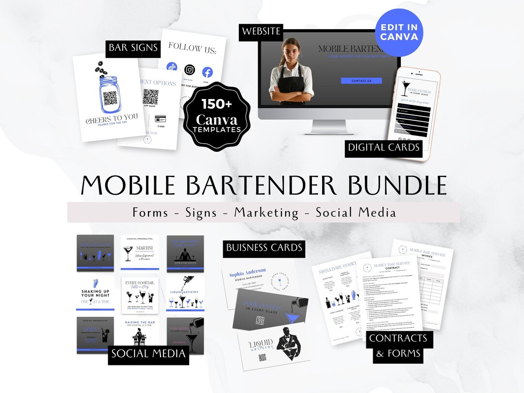 Mobile Bartending Forms Bundle, Editable Bartender Contract, Tip Jar ...