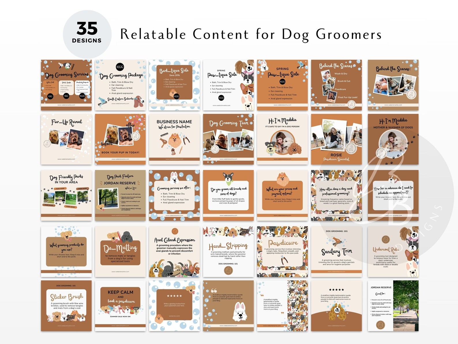 Dog Groomer Instagram Posts, Dog Social Media Templates, Editable in ...