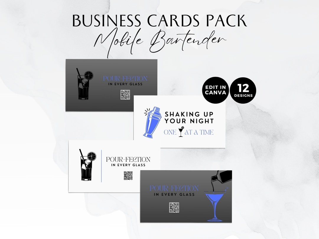 Mobile Bartender Business Cards, DIY QR Code Customizable, Modern ...