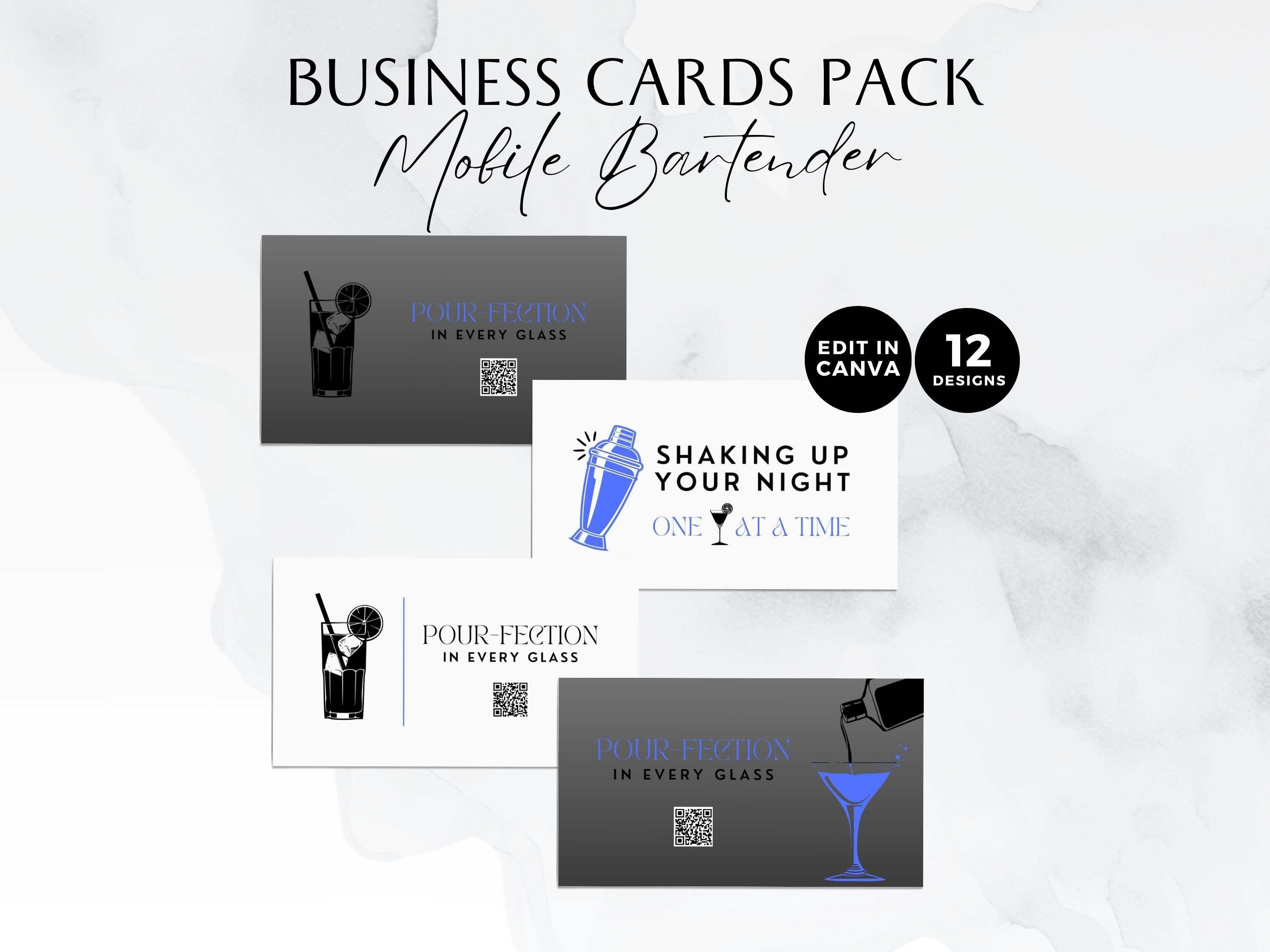 Mobile Bartender Business Cards, DIY QR Code Customizable, Modern ...
