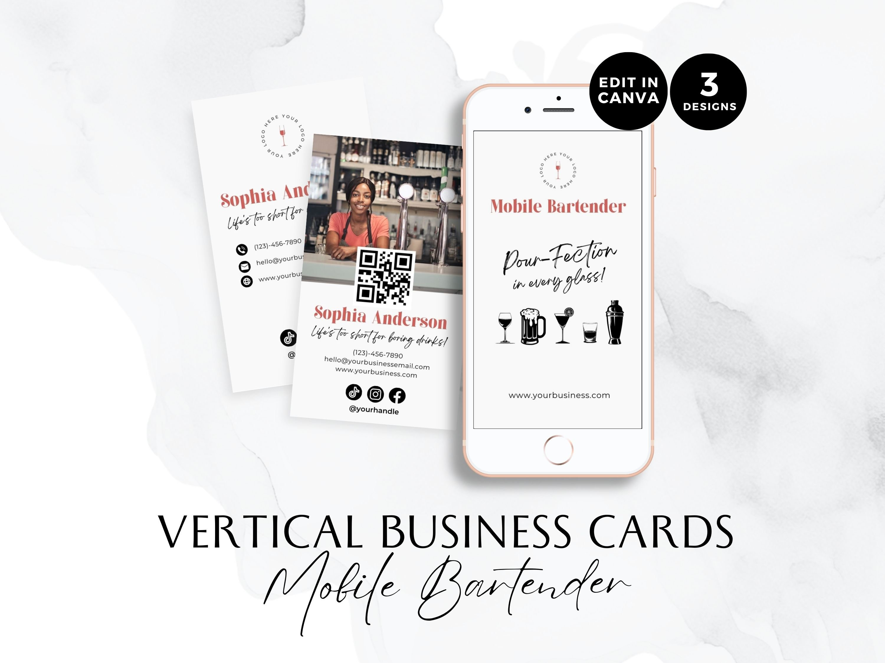 QR Code Mobile Bartending Business Card, Vertical Card Photo, DIY ...
