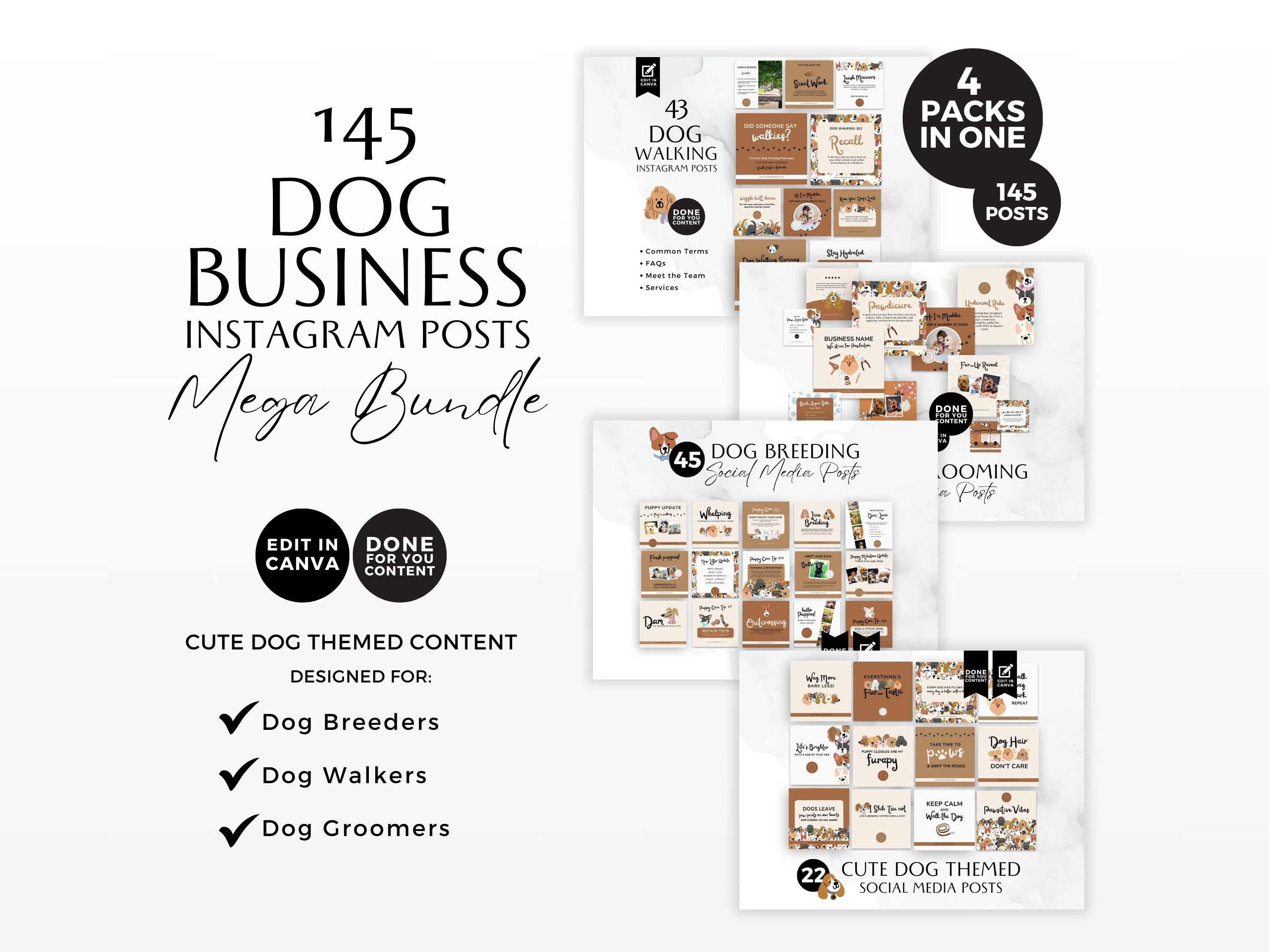 Dog Social Media Template Bundle, Instagram Posts, Editable Canva ...