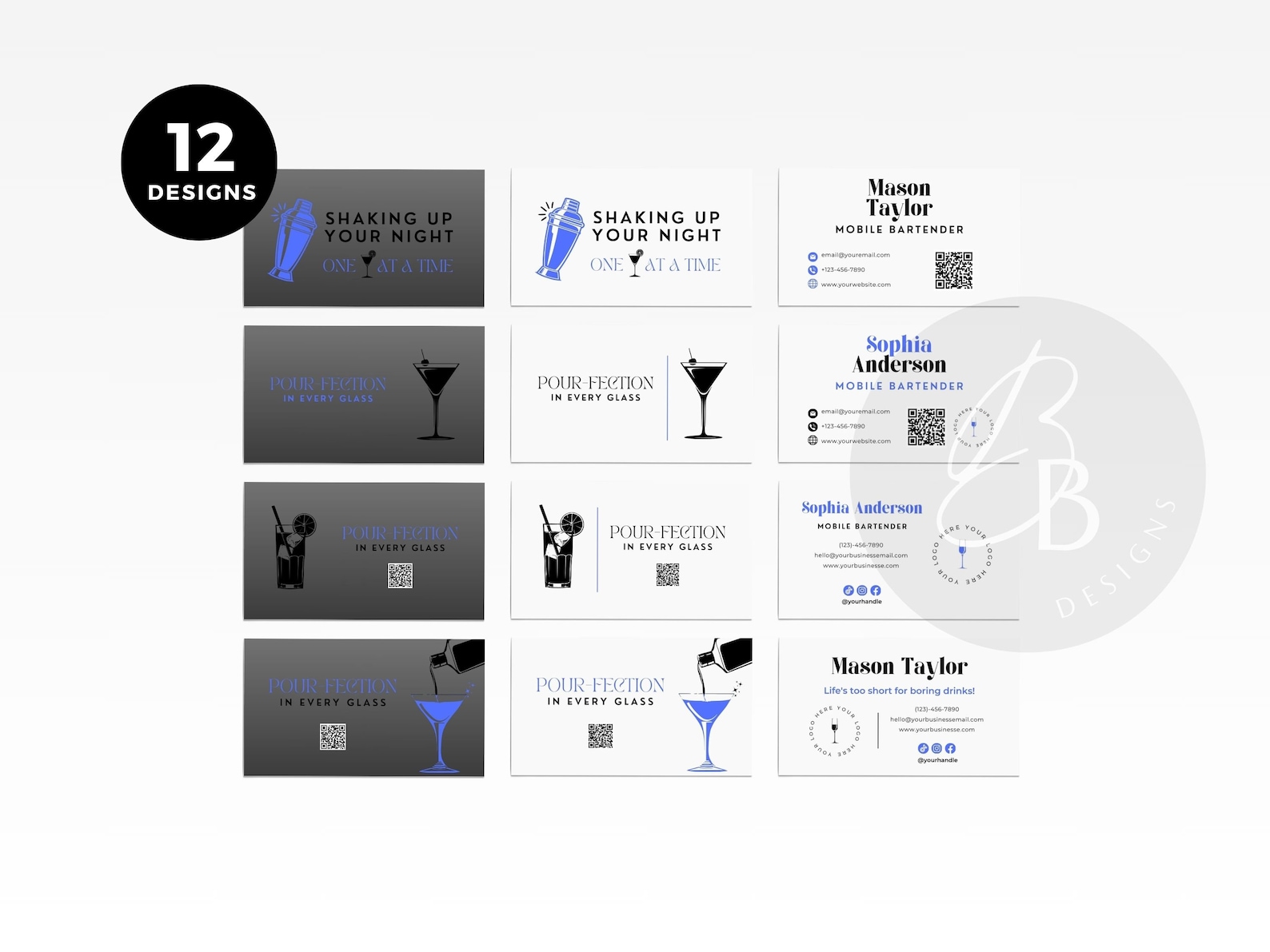 Mobile Bartender Business Cards, DIY QR Code Customizable, Modern ...