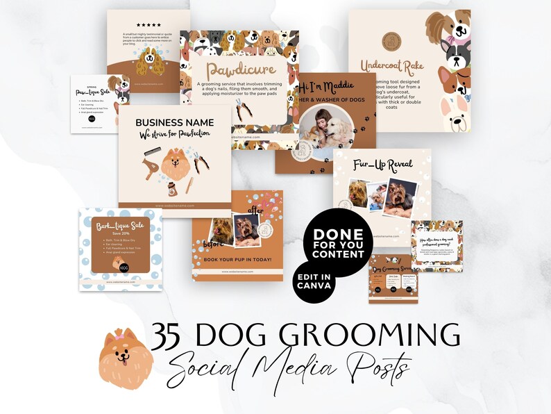 Dog Groomer Instagram Posts, Dog Social Media Templates, Editable in ...