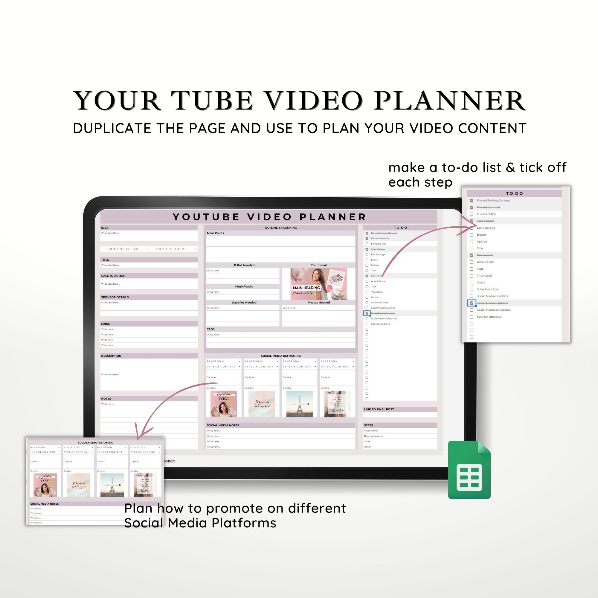 Digital Youtube Content Planner Google Sheets, Video Planner, 2023 ...