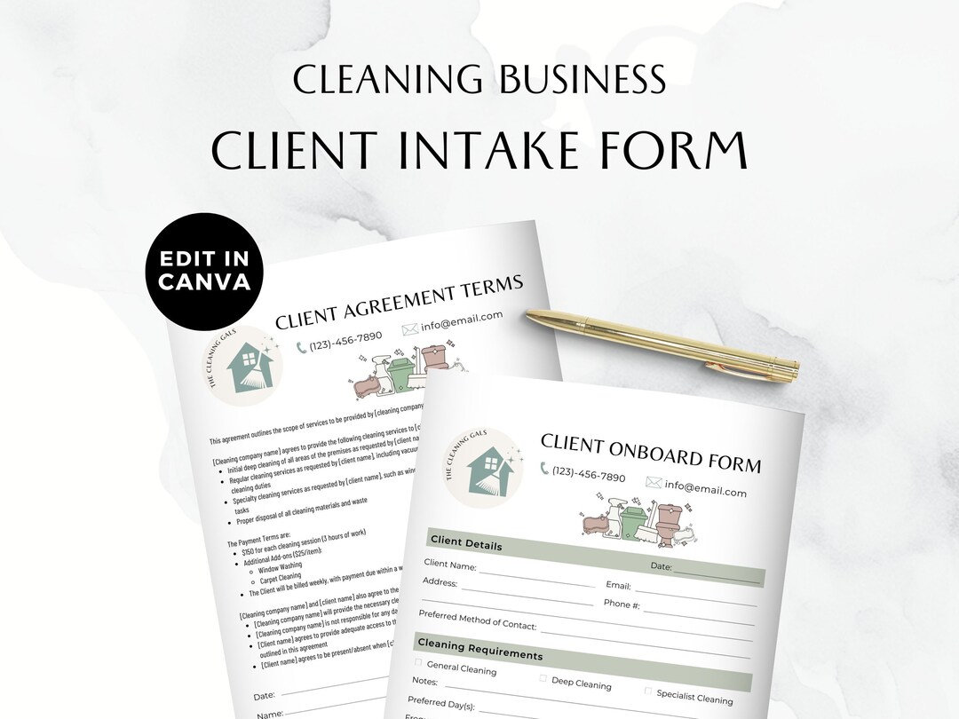 Client Intake Form for Cleaning Service, Editable Business Forms ...