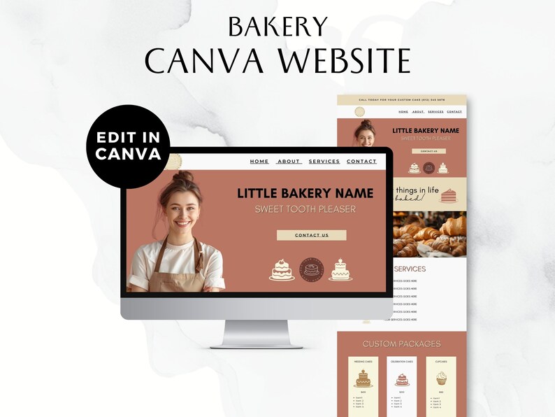 Bakery Canva Website, Simple Sales Page Template, One Page, Home Baker ...