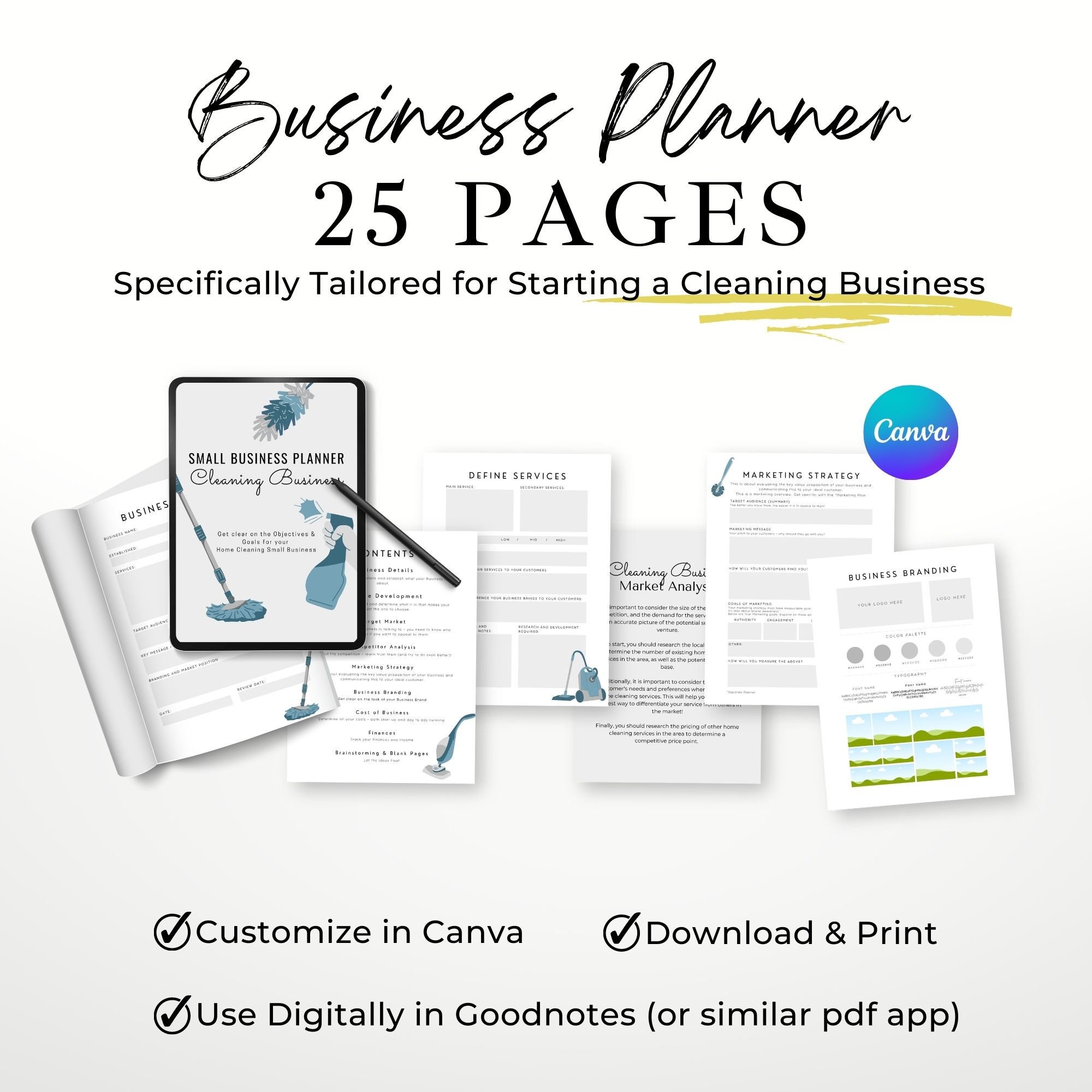 Cleaning Business Startup Bundle, Cleaning Business Forms, Blue Canva ...