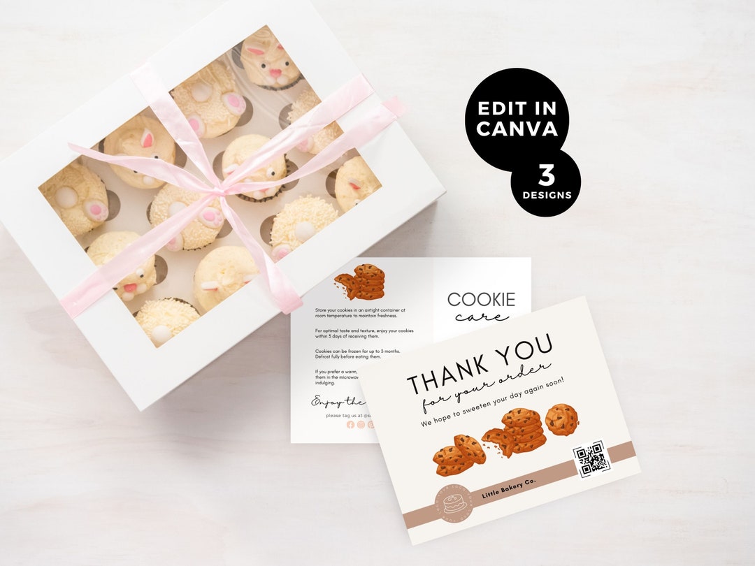 Thank You Tag Cookie Business, Customizable Cookie Care Card, Editable ...