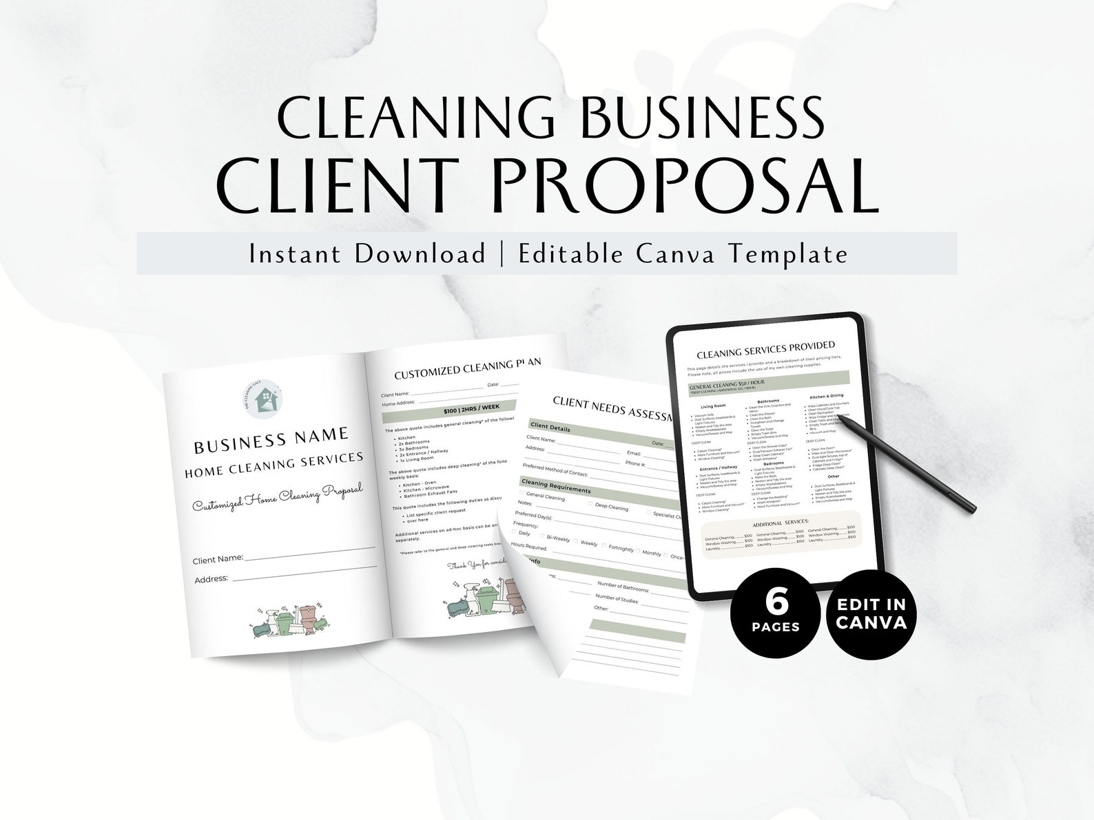 Cleaning Service Proposal Canva Template, Client Intake Form ...