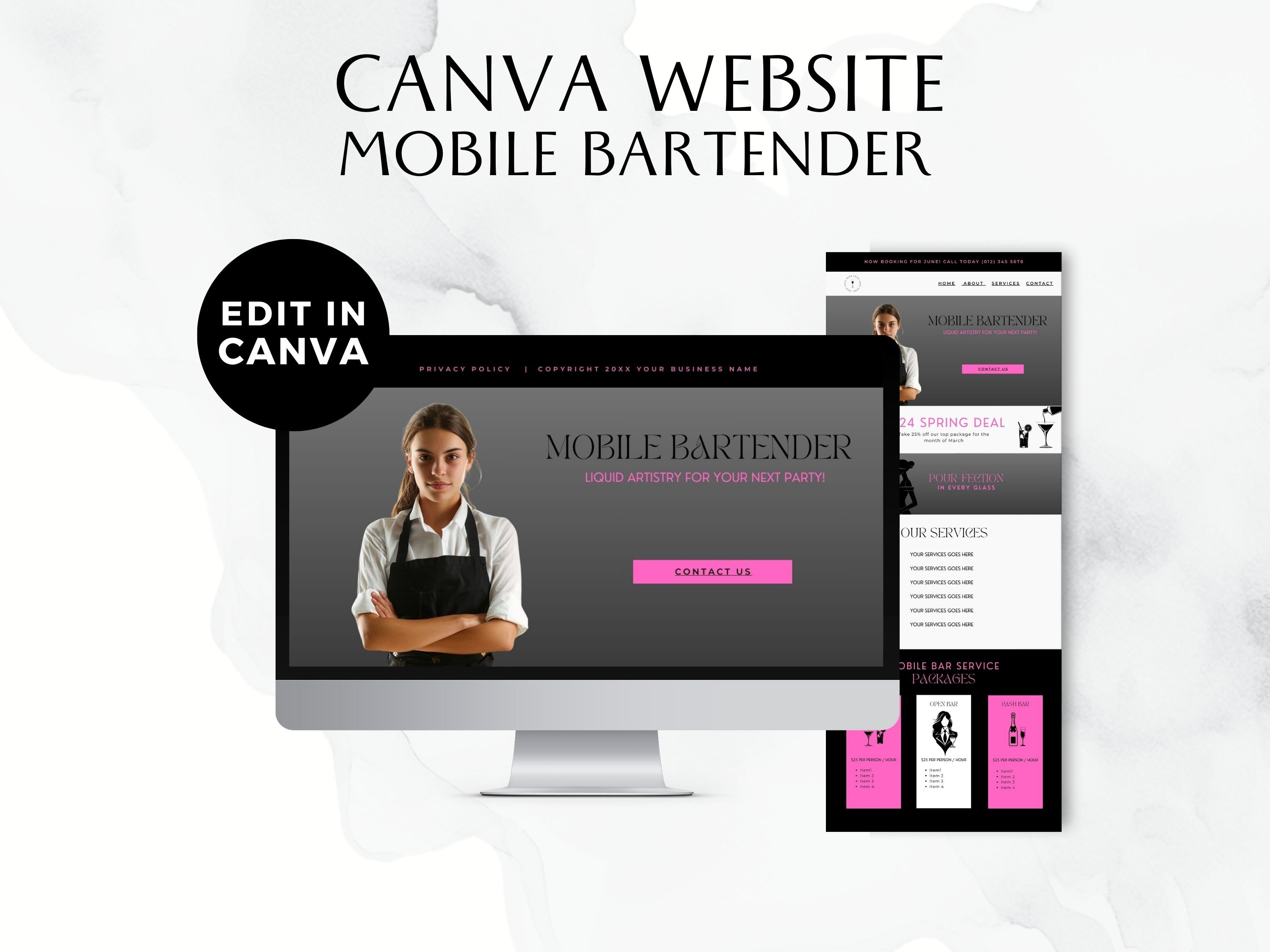 Mobile Bartender Canva Website, One Page, Simple Sales Page Template ...