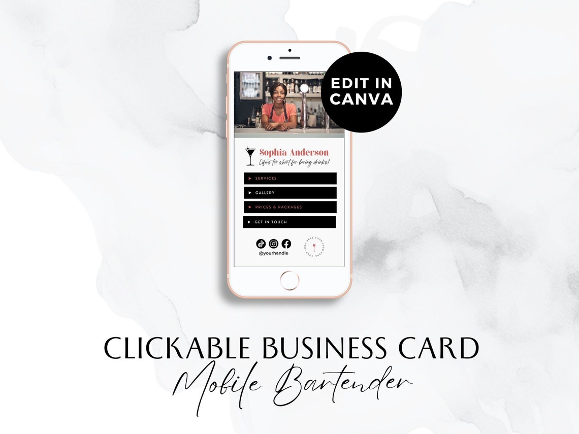 Mobile Bartending Business Card, Vertical Card Photo, Quick Links, DIY ...