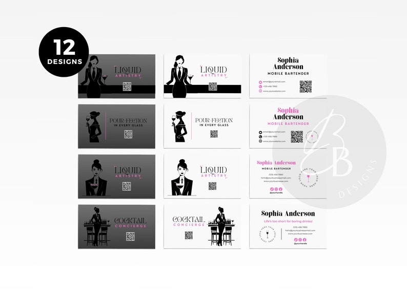 Mobile Bartender Business Cards, Contact Card, DIY QR Code Customizable ...