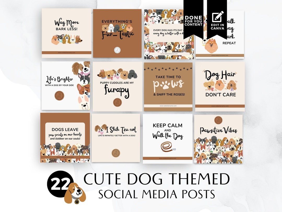 Dog Social Media Templates, Fun Instagram Posts, Editable Canva ...
