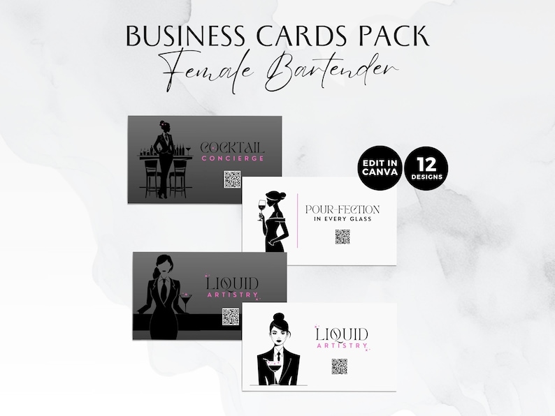 Mobile Bartender Business Cards, Contact Card, DIY QR Code Customizable ...