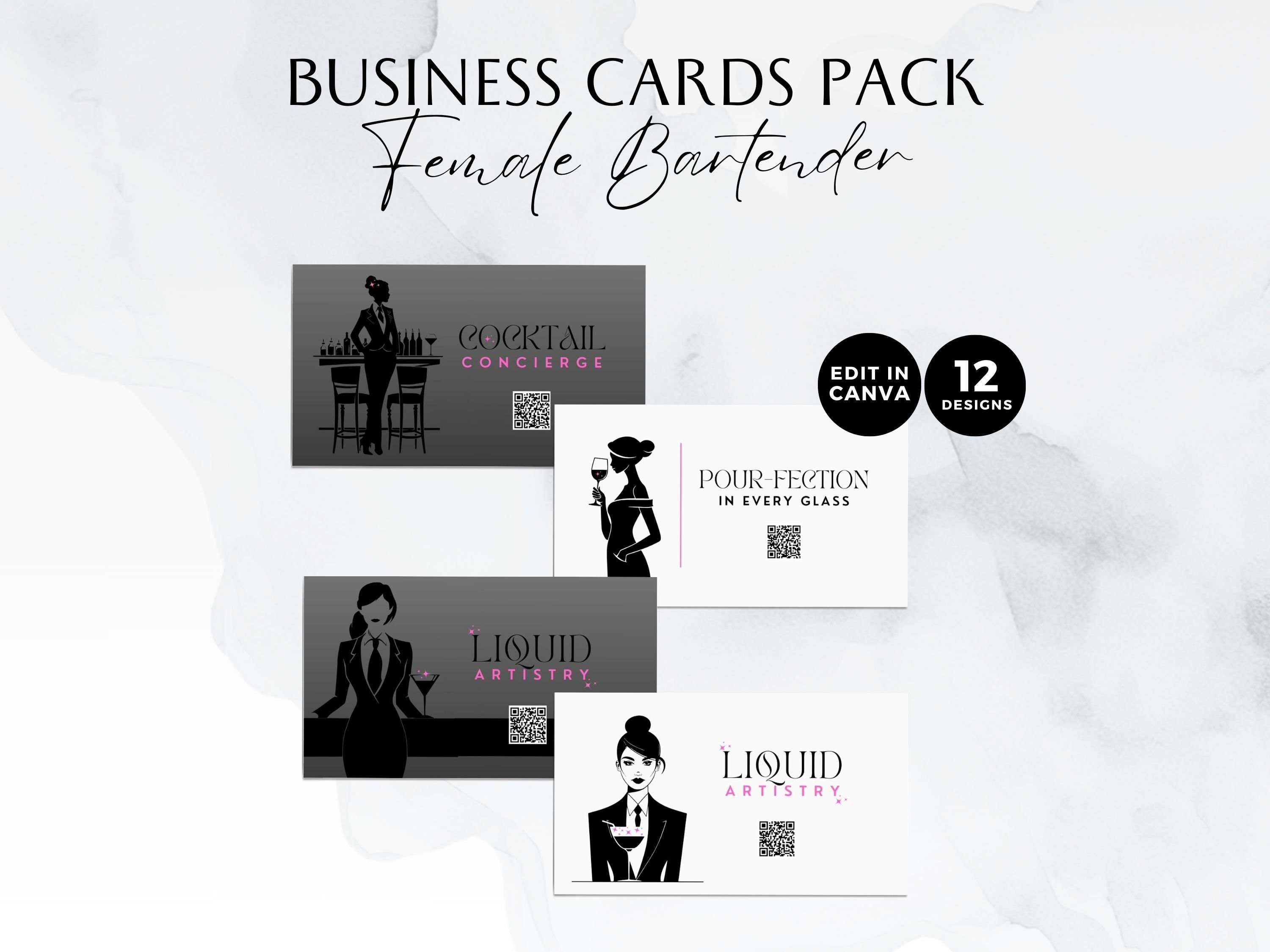 Mobile Bartender Business Cards, Contact Card, DIY QR Code Customizable ...