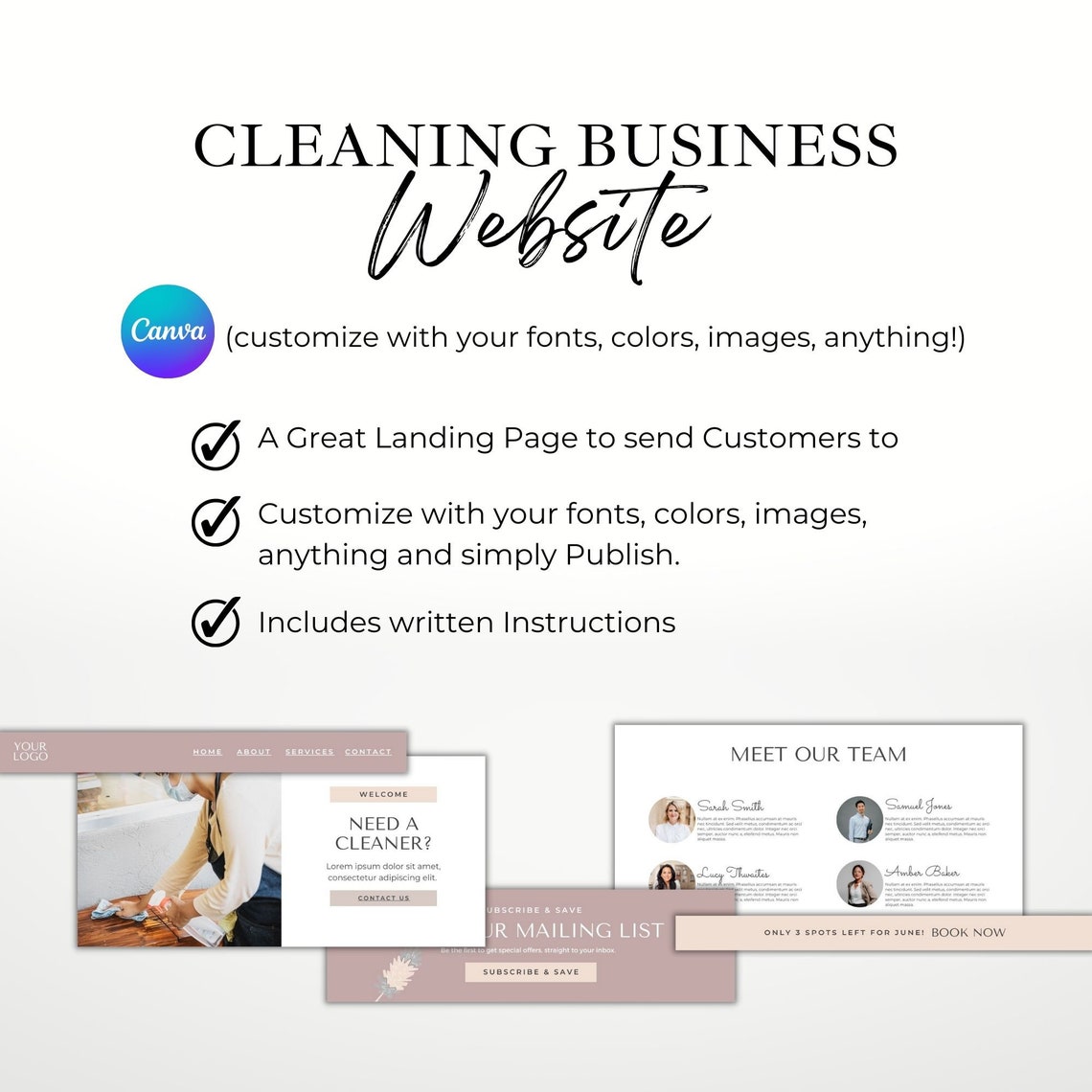 Canva Website Template Cleaning Business, Landing Page, Sliding Website ...
