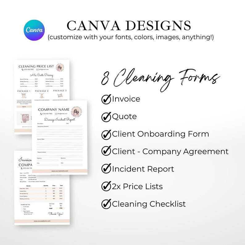 House Cleaning Business Forms Bundle, 8 Pack, Customer Intake Form ...