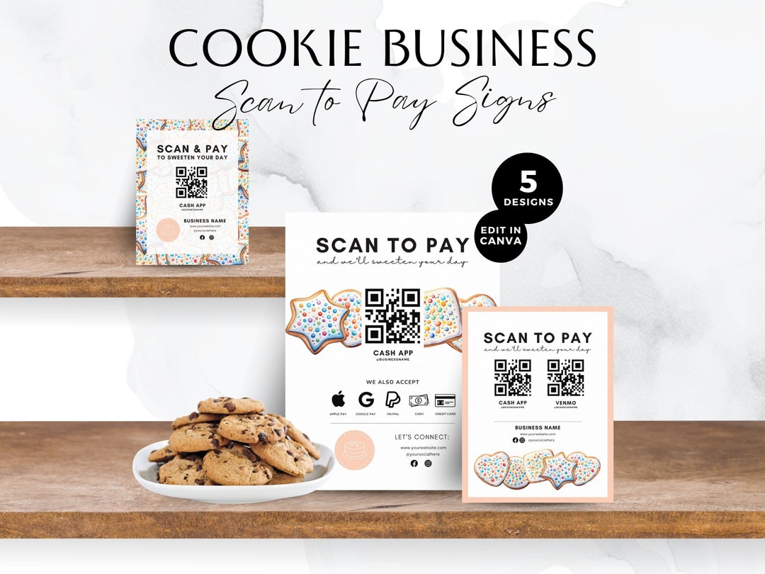 Scan to Pay Cookie Sign, Custom QR Code Payment Signs, Cookie Business ...