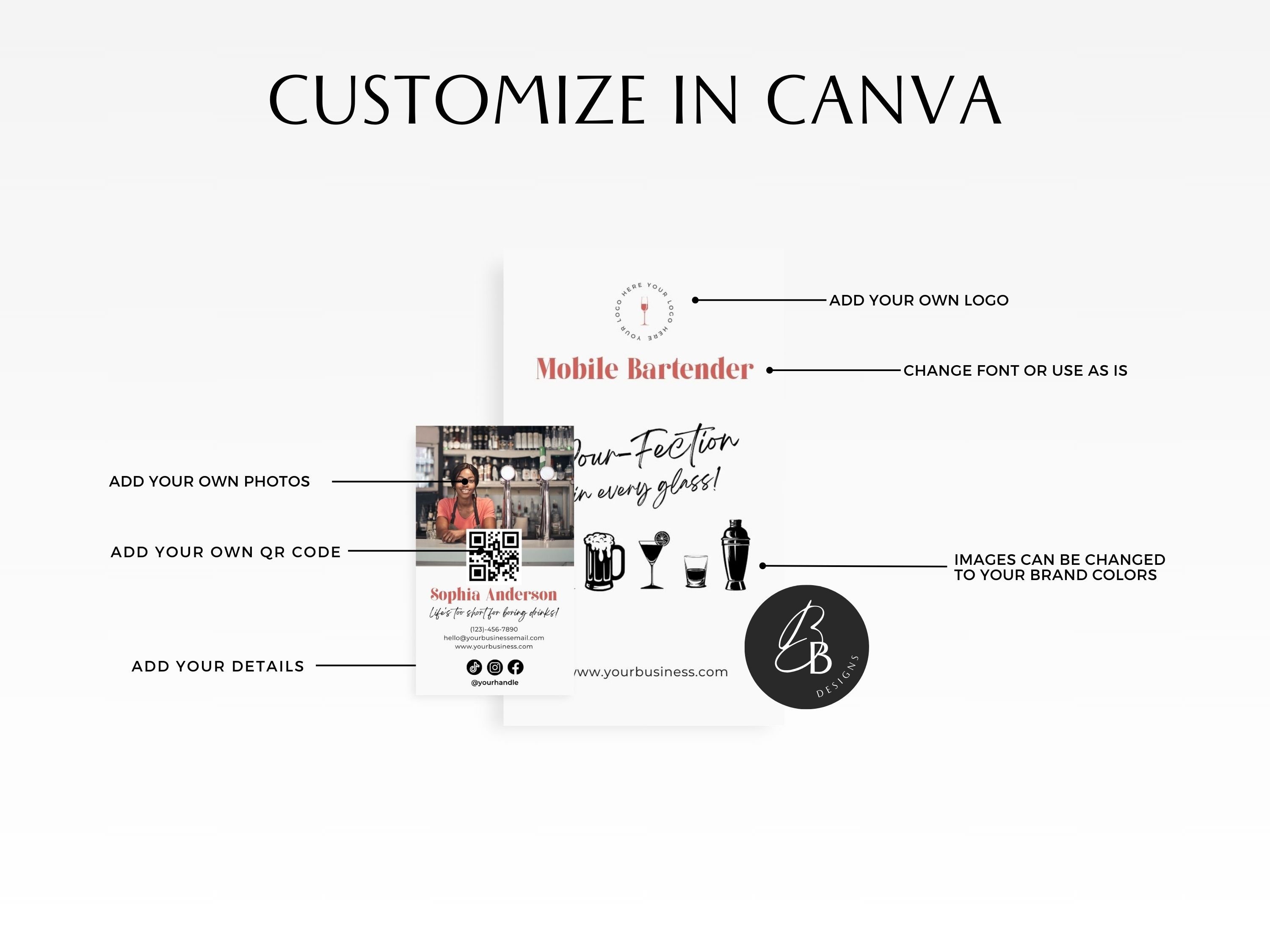 QR Code Mobile Bartending Business Card, Vertical Card Photo, DIY ...