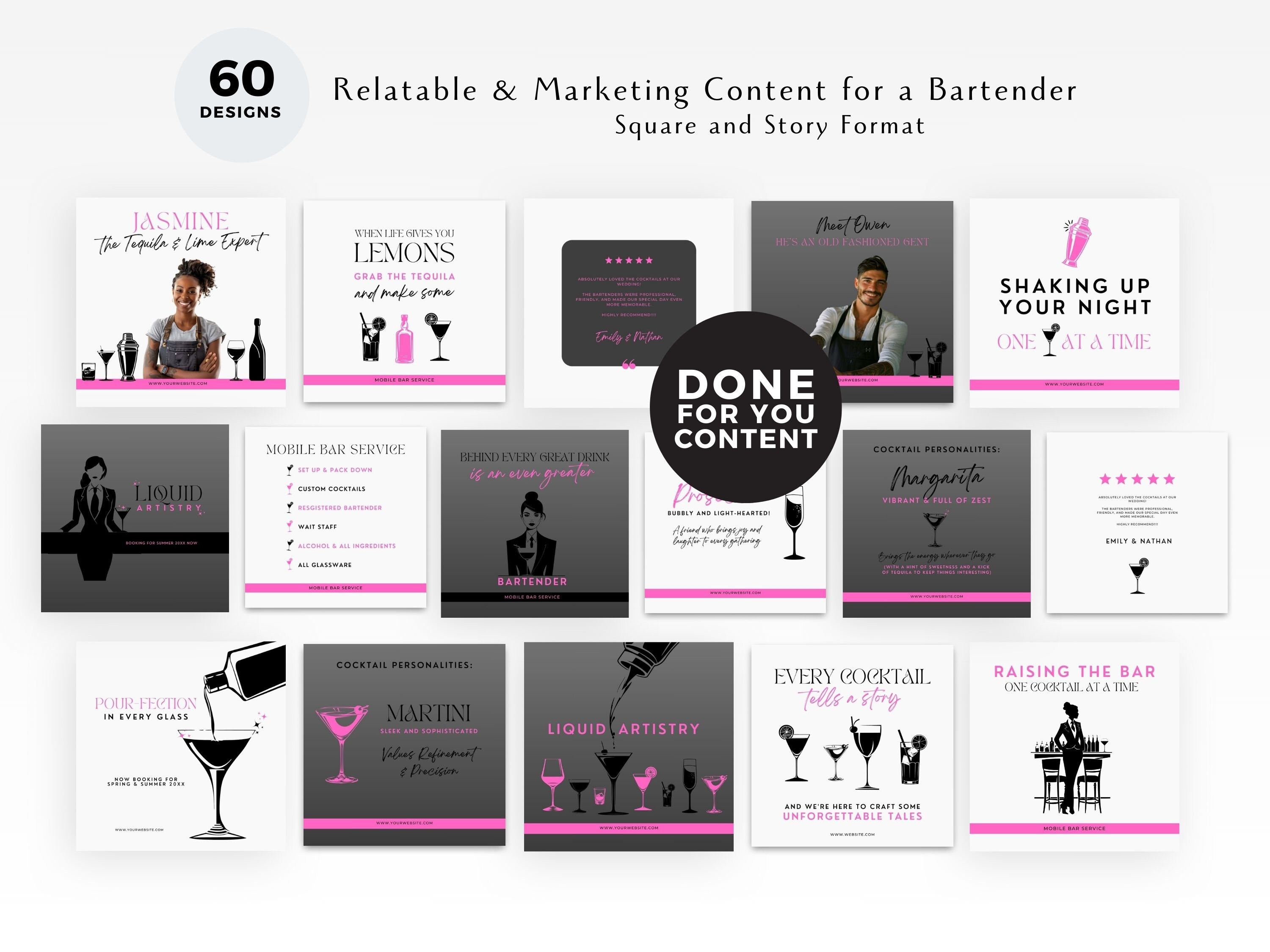 Mobile Bartending Templates for Social Media, Done for You Instagram ...