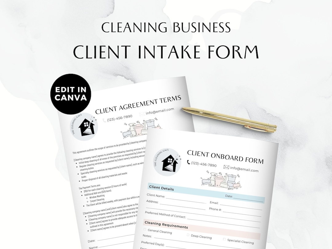 Client Intake Form for Cleaning Service, Editable Business Forms ...
