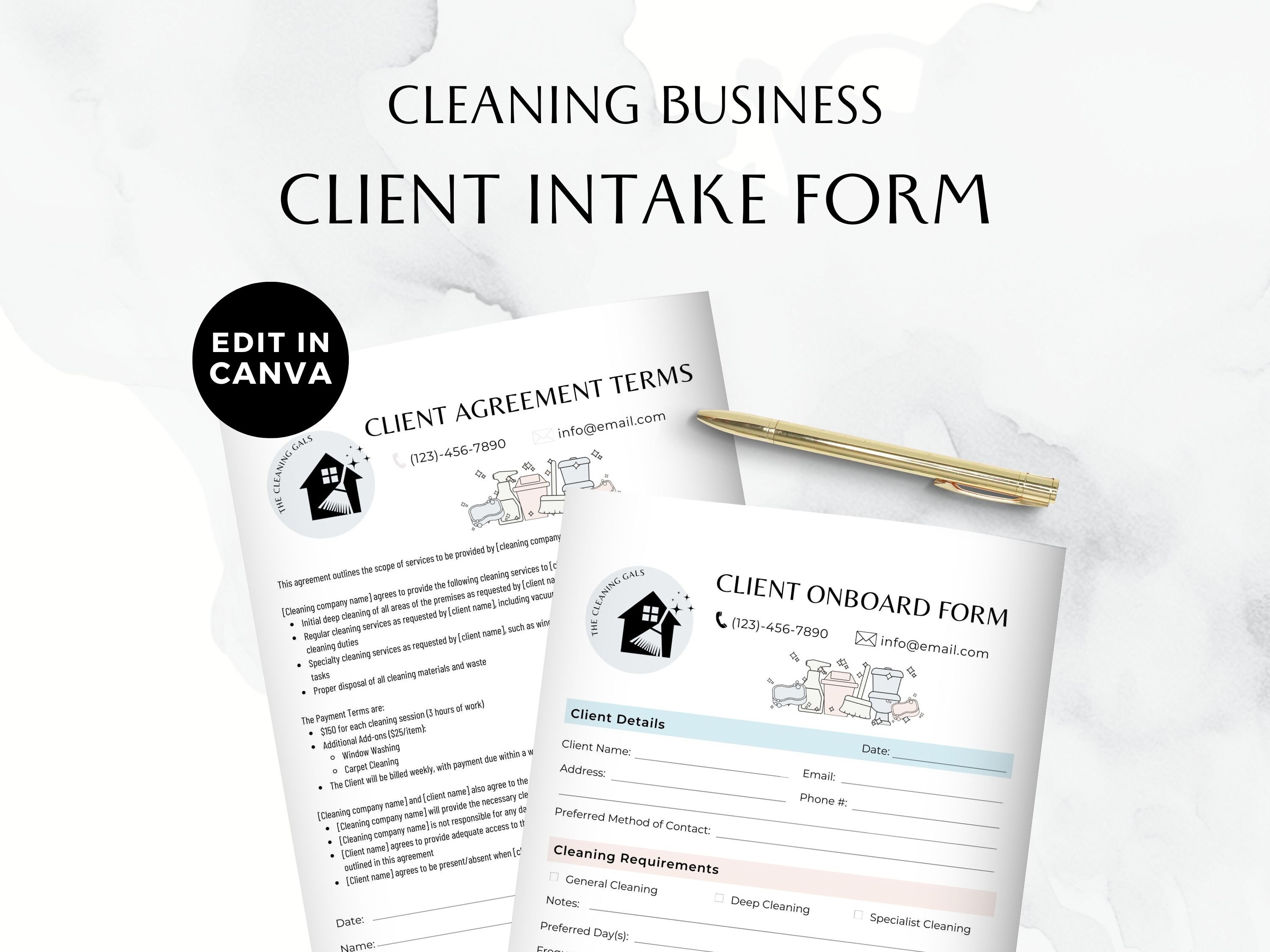 Client Intake Form for Cleaning Service, Editable Business Forms ...