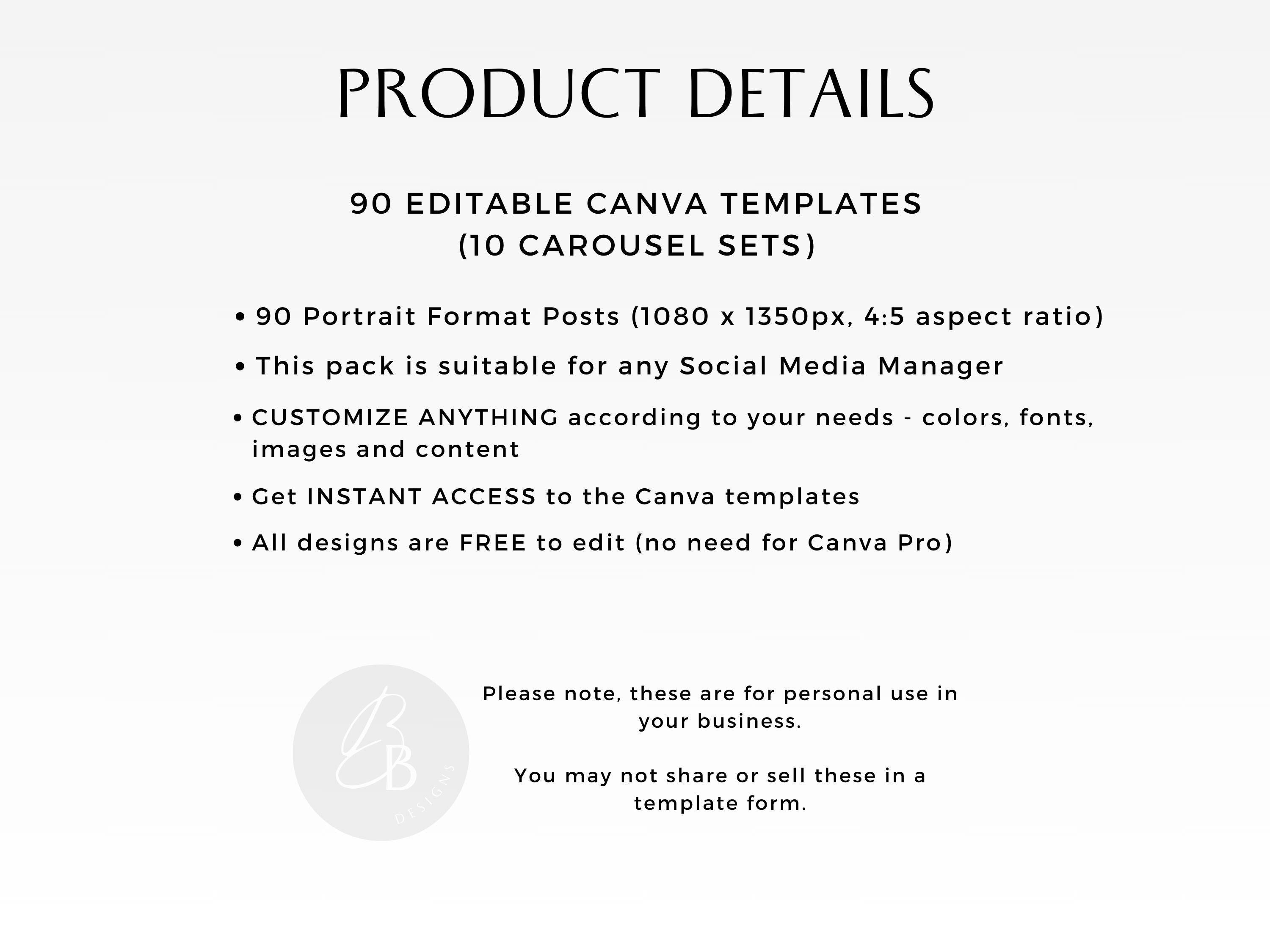 Instagram Post Carousel Social Media Manager Templates, 4:5 Portrait IG ...