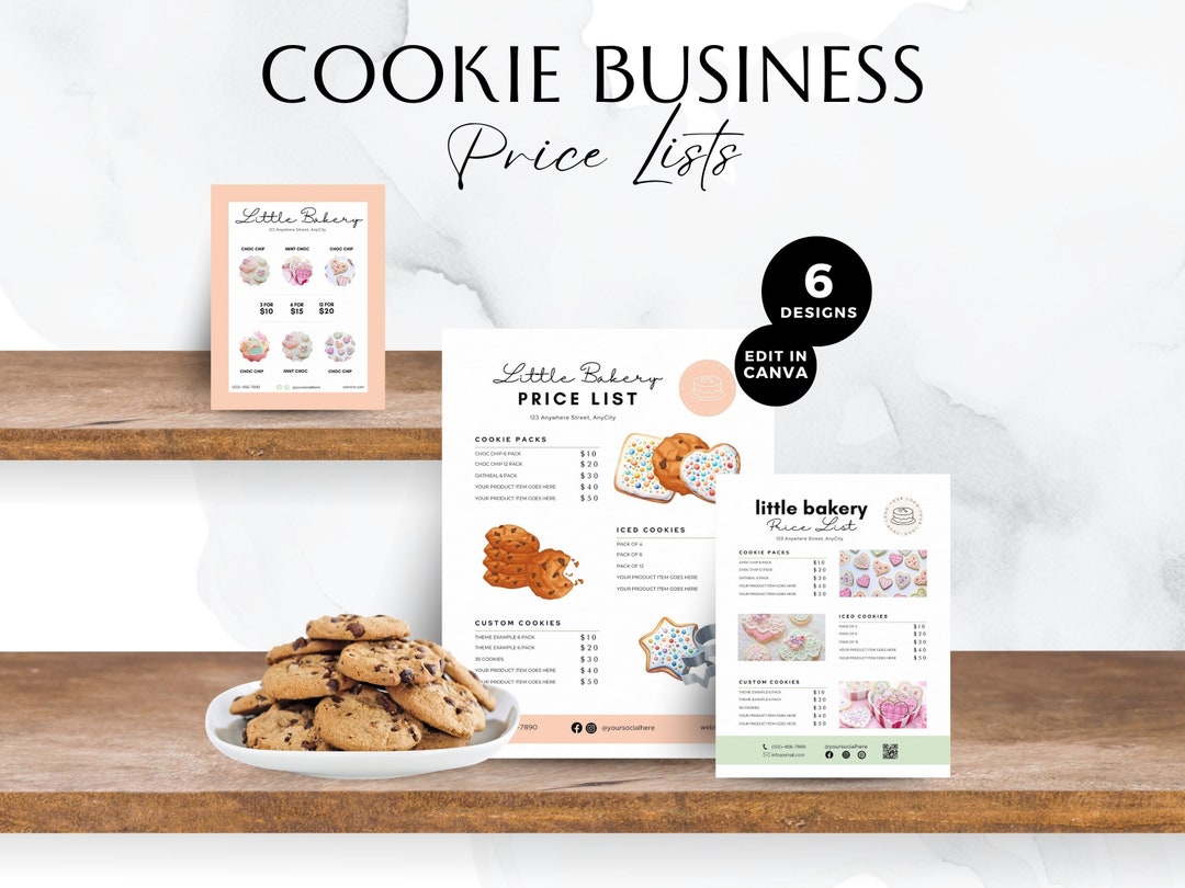 Cookie Business Forms - Editable Price Lists for Bakery, Customizable ...