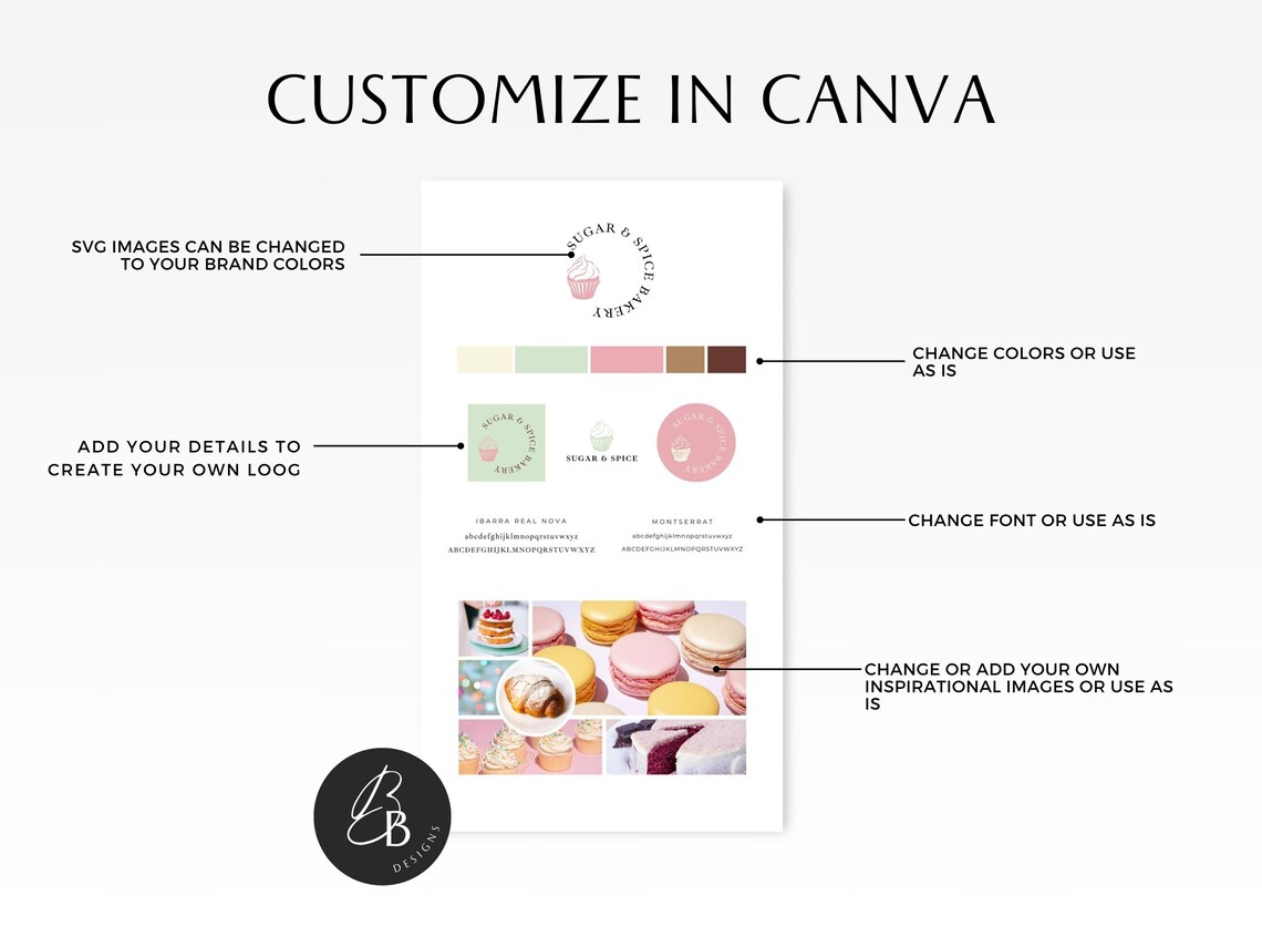 Canva Branding Template for Bakery, Brand Mood Board Kit, DIY Logo ...