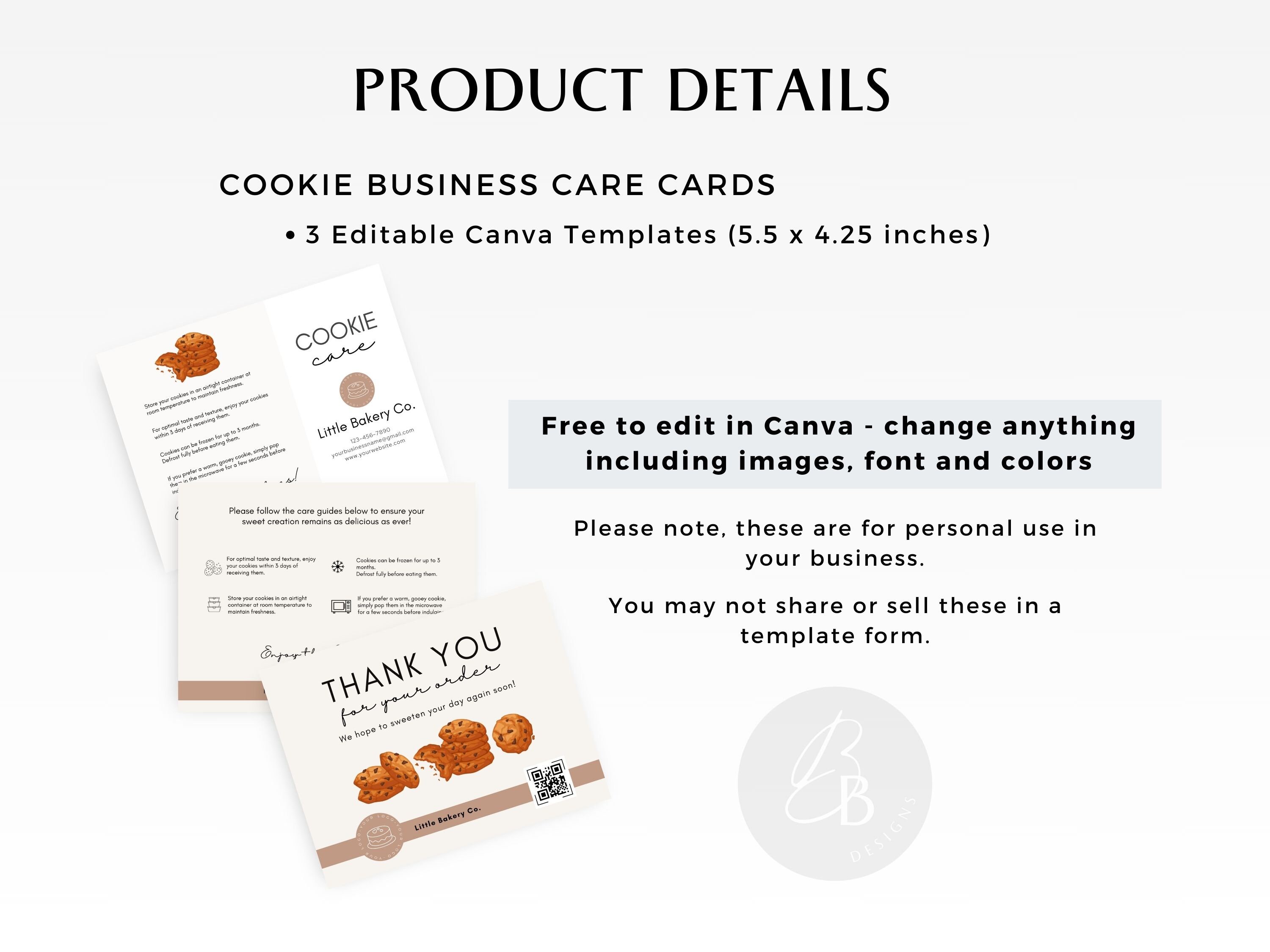 Thank You Tag Cookie Business, Customizable Cookie Care Card, Editable ...